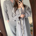 로맨틱 커플 잠옷 파자마 세트 요루 주름 레이스 원피스 투피스 가을 겨울 잠옷