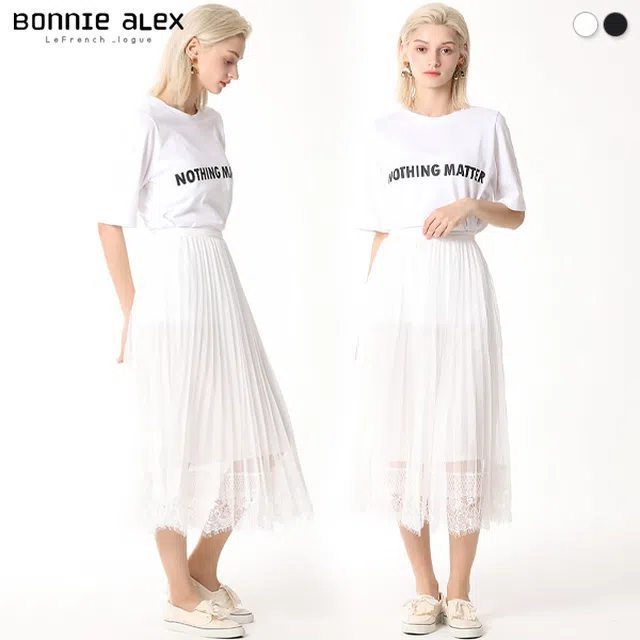 보니알렉스(BONNIE ALEX) 레이스 포인트 플리츠 스커트 (택가격:69000원)