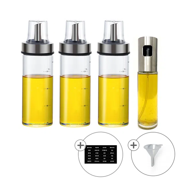 내열 유리 오일병 300ml 3P 오일스프레이1P 세트