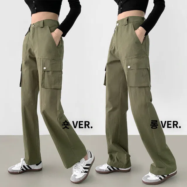 4Col[롱&숏/Y2K카고]절개 롱 세미 스트레이트 카고 포켓 팬츠_복플레이스