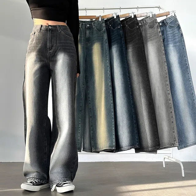[핏보장ෆ숏 기본 롱ver ] 올 브러쉬 워싱 하이웨스트 기모 와이드 롱 데님팬츠 5color