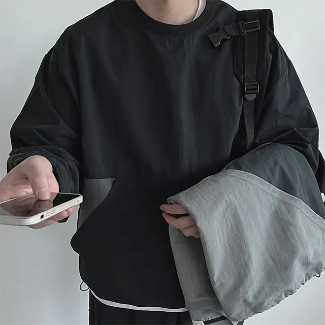 나일론 배색 피스테 바람막이 맨투맨 (2C)(FREE)