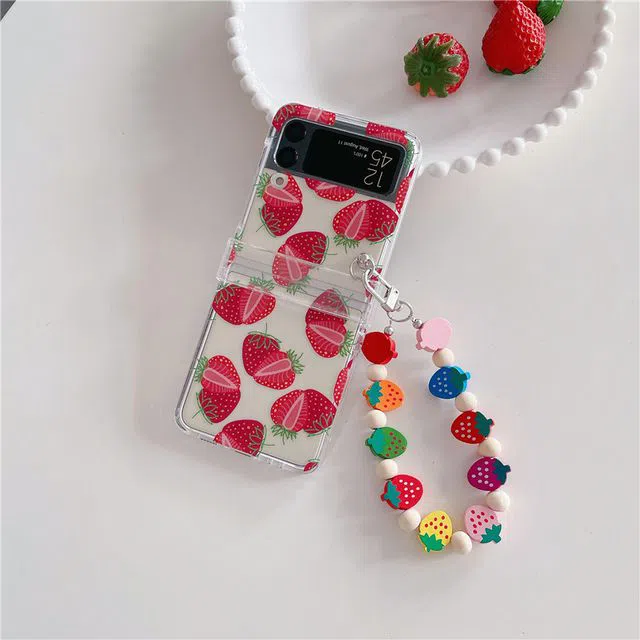 갤럭시 Z플립 전용 플립5 입고 상큼 딸기 스트랩 힌지 보호 케이스 투명 클리어 하드 예쁜 귀여운 감성 디자인 폰스트랩 갤럭시 Z플립 플립3 플립4 플립5 Flip