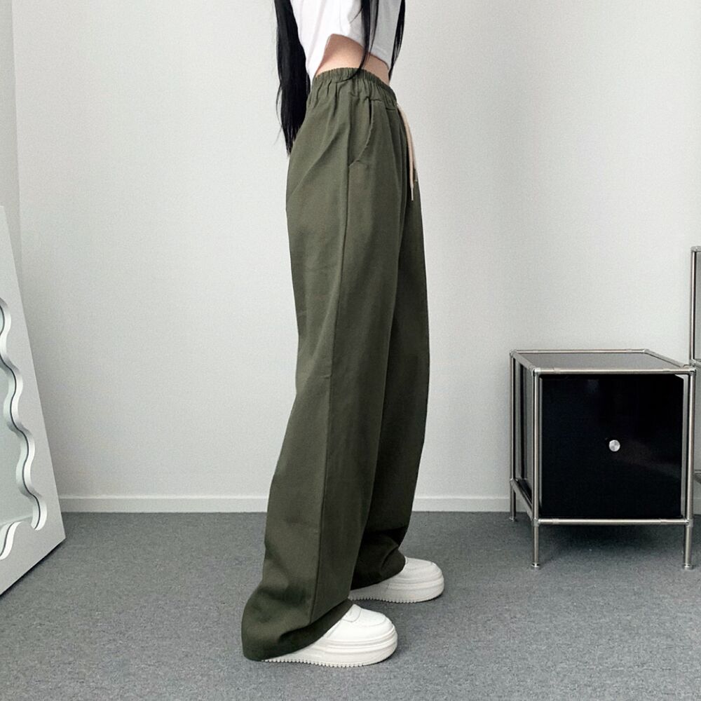 コットンゴムストリングストレートワイドロングパンツ(7color) | ファッション通販サイト NUGU