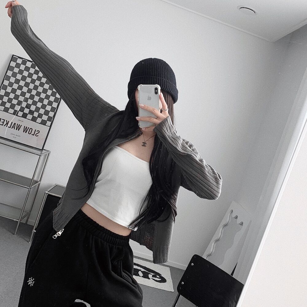 [4color] リブハイネックジップアップカーディガン | ファッション通販サイト NUGU